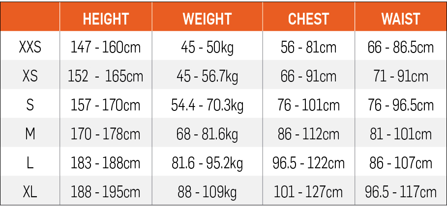 Sizing Charts – Oceanpro